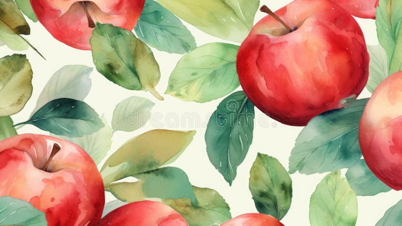 Apple Pattern in Watercolour Style Stock Illustration - Illustration of ...