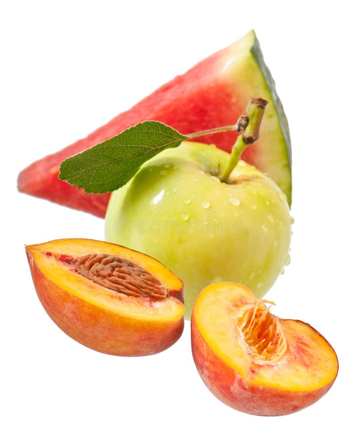Apple, Peach and Watermelon Stock Image - Image of gourmet, farm: 32681681