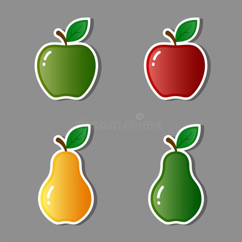 Apple and Pear Sticker Set, Vector Stock Vector - Illustration of apple ...