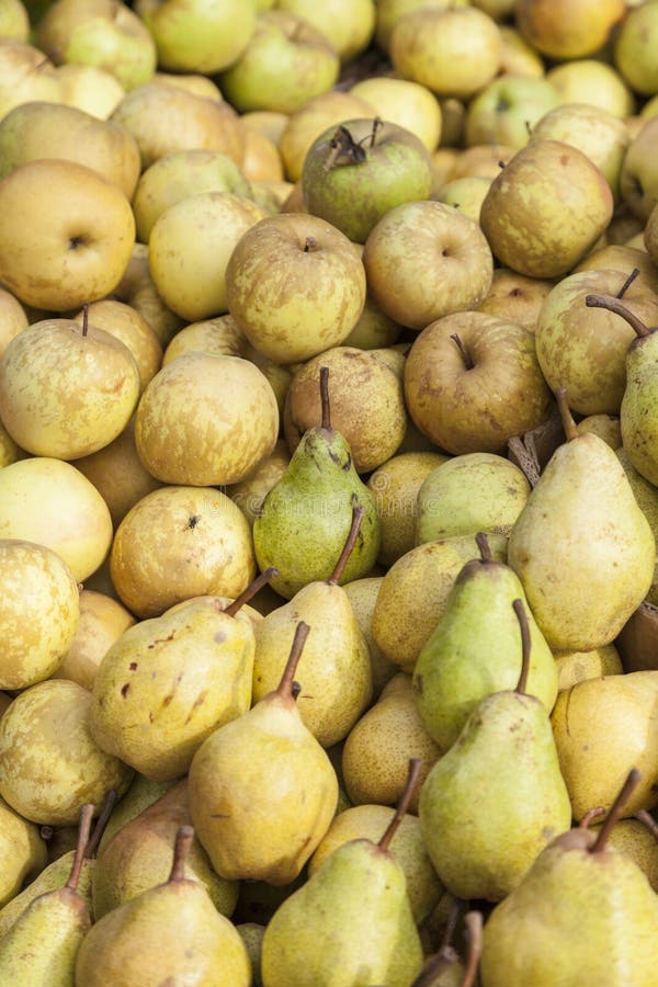Apple and Pears Exposed for Sale Stock Image - Image of juicy, green ...