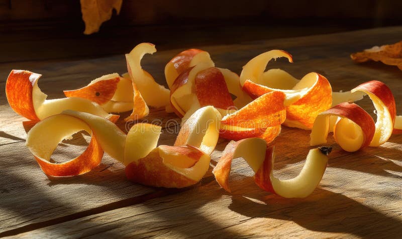 Apple Peels on Wooden Table Stock Image - Image of group, healthy ...