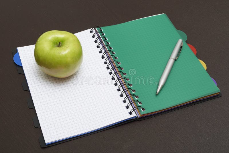 Apple, Pen on Spiral Notebook Stock Image - Image of notes, tasty: 15278323