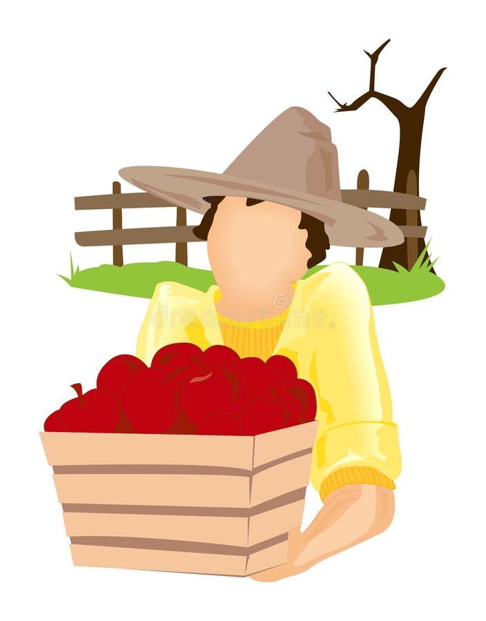 Young Man, Gardener Picking Apples from Apple Tree, Flat Vector ...