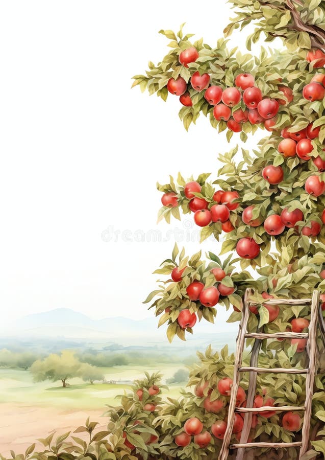 Apple Picking in an Orchard Watercolor Border Frame Stock Illustration ...