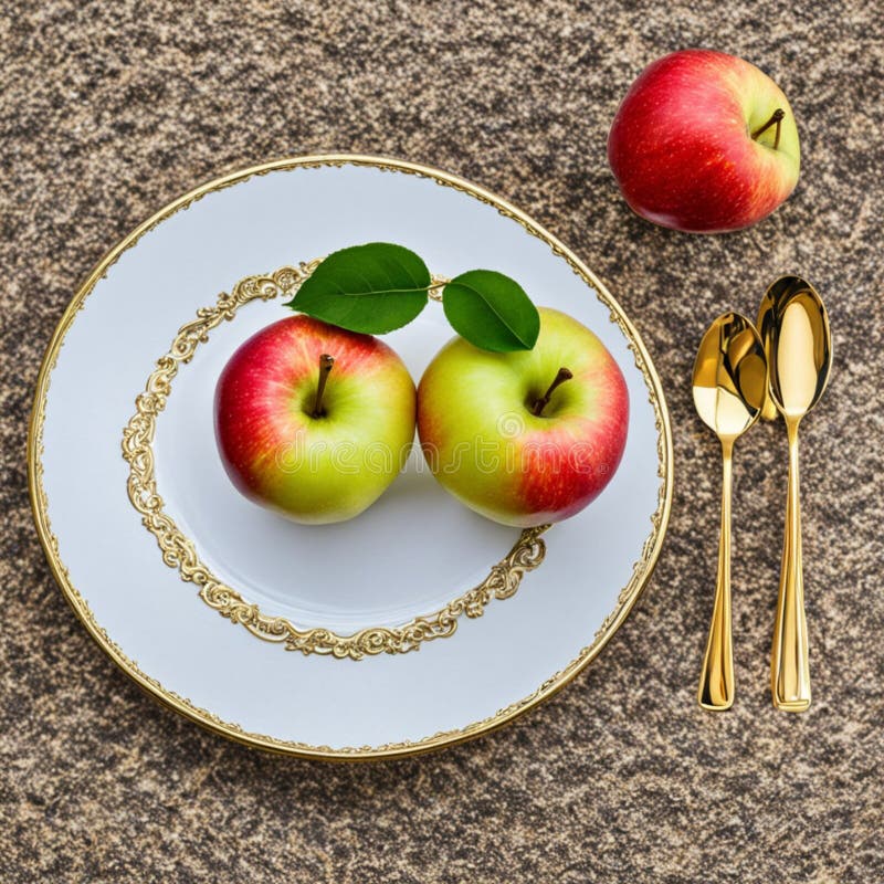 Apple Picture on a Plate by AI Generated Stock Illustration ...