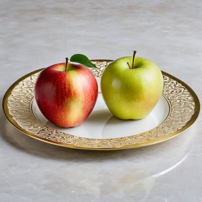 Apple Picture on a Plate by AI Generated Stock Illustration ...