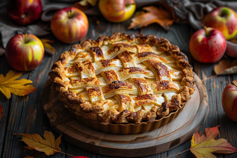 Apple Pie with Apples on the Table Stock Illustration - Illustration of ...