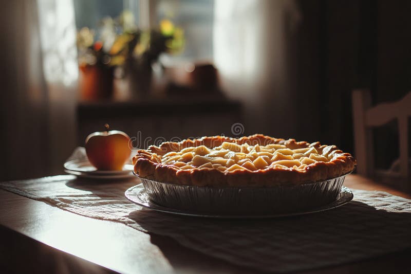 Apple Pie in Baking Form on Table in Kitchen Stock Illustration ...
