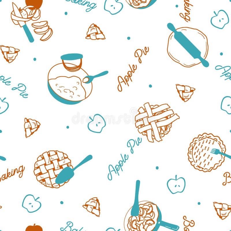 Apple Pie Baking Making Fun Recipe Vector Graphic Seamless Pattern ...