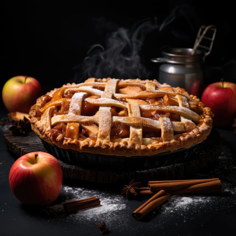 Apple Pie on Black Background Food Photography Stock Illustration ...