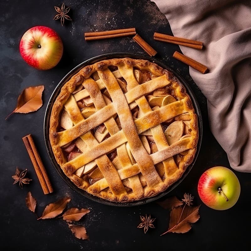 Apple Pie and Cinnamon Sticks Delightful Flat Lay Stock Illustration ...