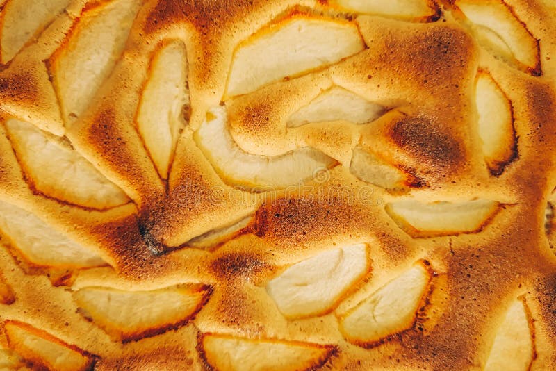 Apple Pie Close Up. Texture of Fresh Baking. Pieces of Fruit in Baked ...