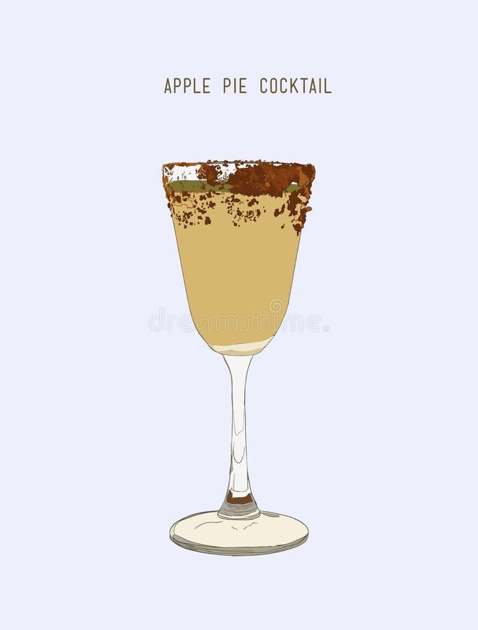 Apple Pie Cocktail Hand Drawn Sketch Line Art , Illustraion Vector ...