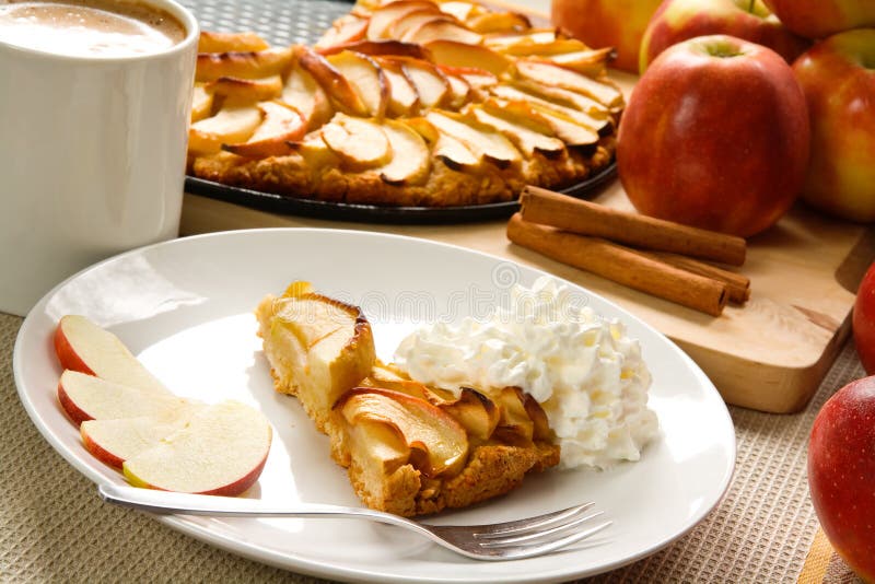 Apple pie with cream stock image. Image of plate, dessert - 12995321