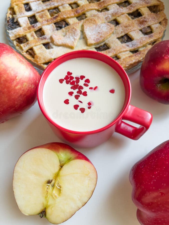 Apple Pie and Cup of Latte Coffee on the Table, Close Up Stock Image ...