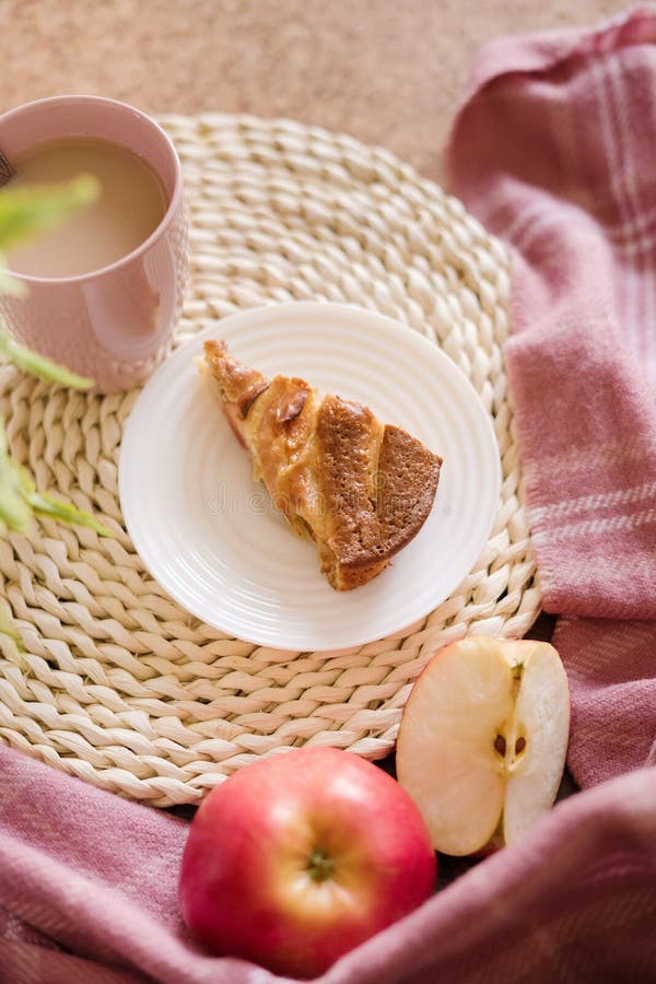 Apple Pie and a Cup of Tea with Milk. Stock Photo - Image of cork ...