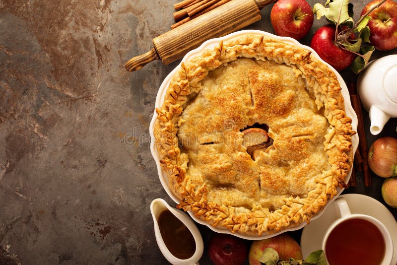 Apple Pie Decorated with Fall Leaves Stock Image - Image of concept ...