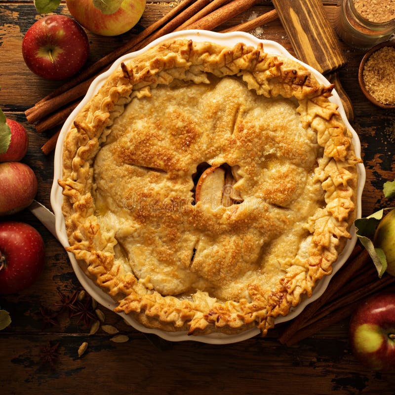 Apple Pie Decorated with Fall Leaves Stock Photo - Image of autumn ...