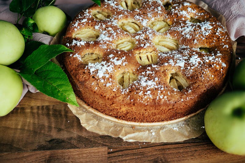 Apple Pie Decorated with Fresh Apples Fruit. Stock Photo - Image of ...