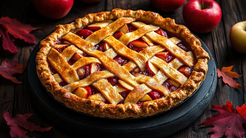 Apple Pie Decorated with Lattice Overhead Shot, Fall Baking Concept ...