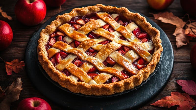 Apple Pie Decorated with Lattice Overhead Shot, Fall Baking Concept ...