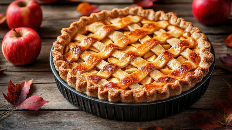 Apple Pie Decorated with Lattice Overhead Shot, Fall Baking Concept ...