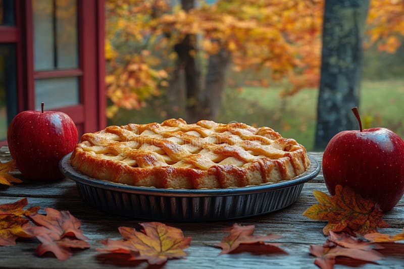 Apple Pie Decorated with Lattice Overhead Shot, Fall Baking Concept ...