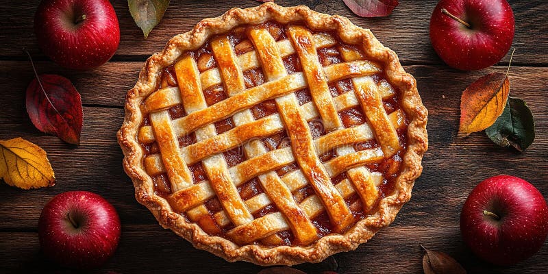 Apple Pie Decorated with Lattice Overhead Shot, Fall Baking Concept ...