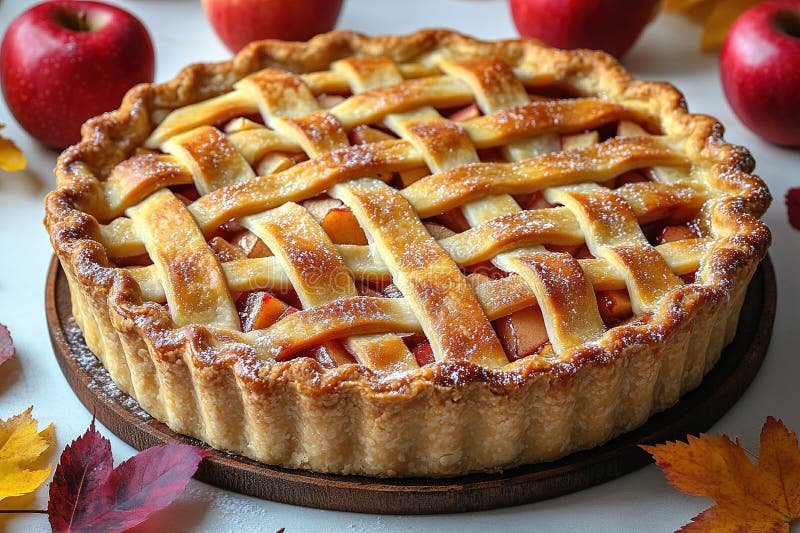 Apple Pie Decorated with Lattice Overhead Shot, Fall Baking Concept ...