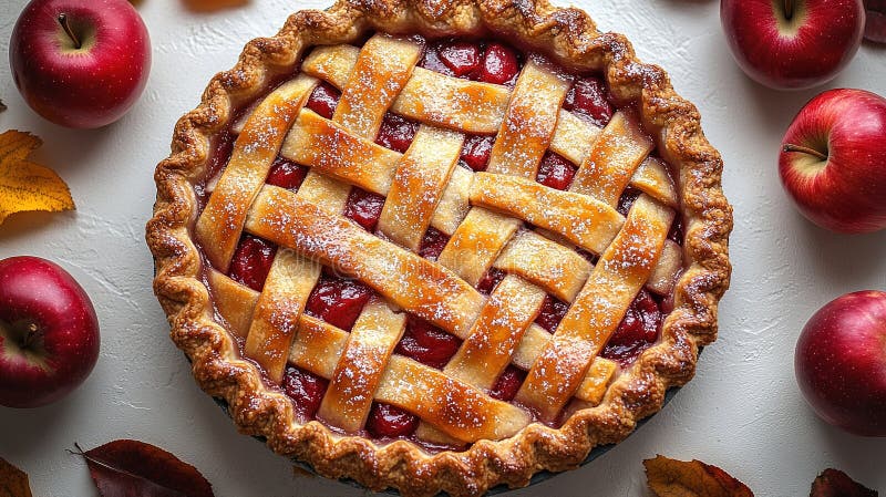 Apple Pie Decorated with Lattice Overhead Shot, Fall Baking Concept ...