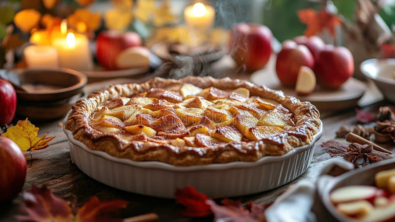 Apple Pie Decorated with Lattice Overhead Shot, Fall Baking Concept ...