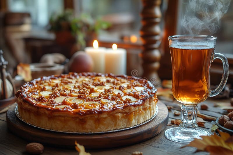 Apple Pie Decorated with Lattice Overhead Shot, Fall Baking Concept ...
