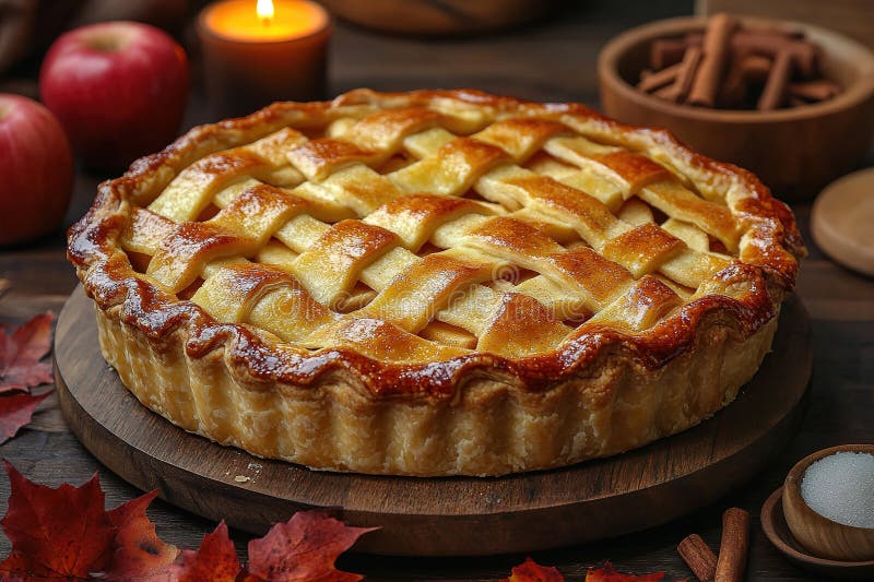 Apple Pie Decorated with Lattice Overhead Shot, Fall Baking Concept ...