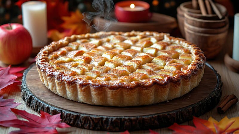 Apple Pie Decorated with Lattice Overhead Shot, Fall Baking Concept ...