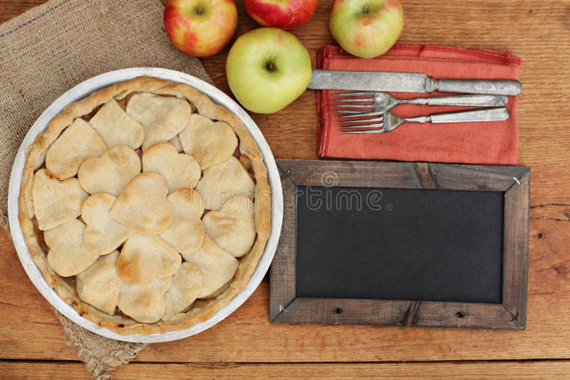 Apple Pie with Heart Shaped Crust Topping with Chalkboard Stock Image ...