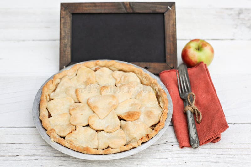 Apple Pie with Heart Shaped Crust Topping with Chalkboard Stock Image ...