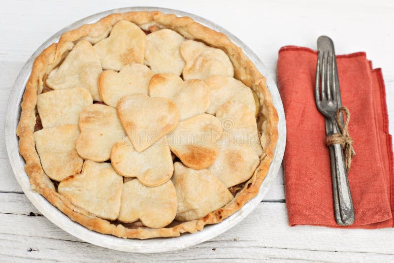 Apple Pie with Heart Shaped Crust Topping Stock Image - Image of sugar ...