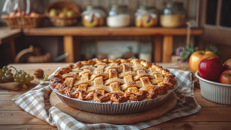Apple Pie on Kitchen Counter Stock Photo - Image of indulgence ...