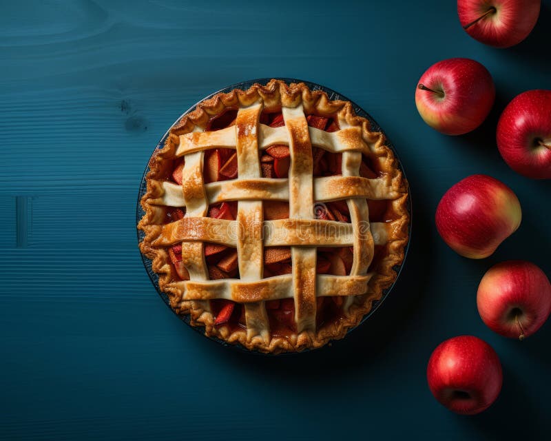 An Apple Pie with Lattice on a Blue Table Stock Illustration ...