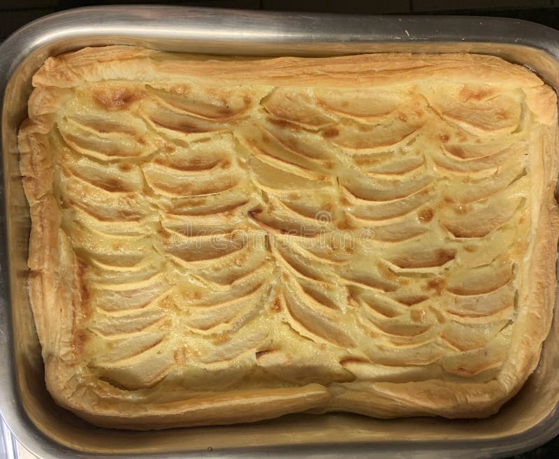 Apple Pie in a Rectangular Metal Form with Slices of Apples Stock Image ...