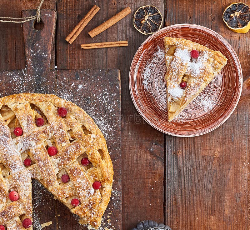 Apple Pie on a Rectangular Old Brown Cutting Board Sprinkled with ...