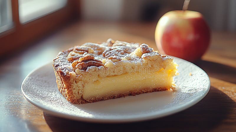 Apple Pie Slice on Plate by Window, Sunny Day Stock Illustration ...