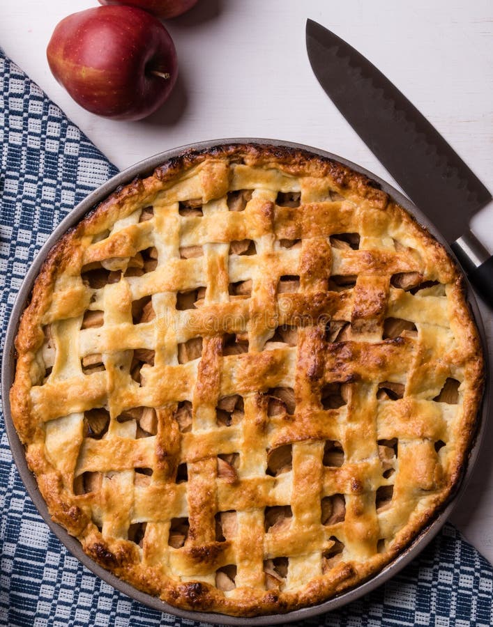 Apple pie on table stock image. Image of dessert, delicious - 78459481