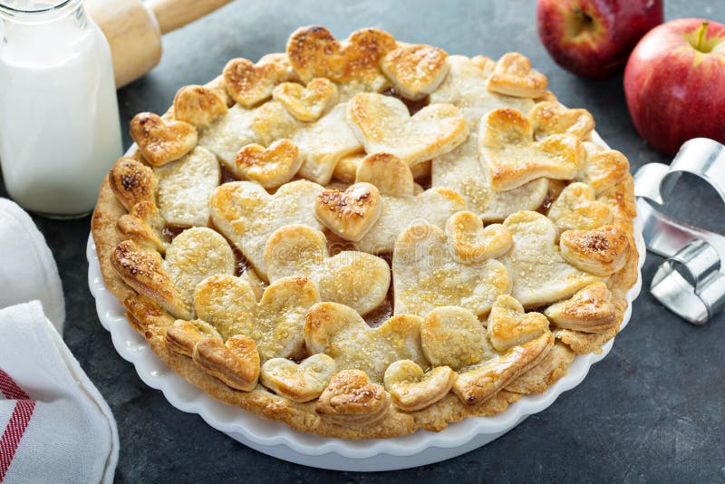 Apple Pie with Hearts Shaped Crust Stock Photo - Image of cinnamon ...