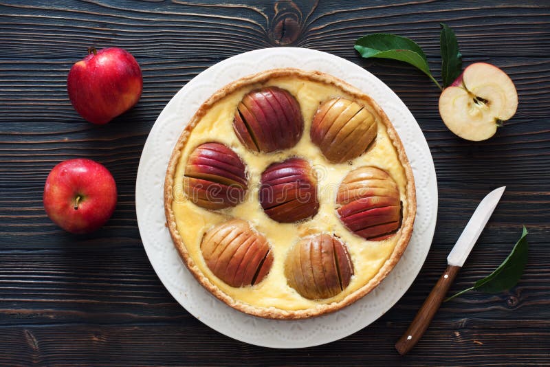 Apple Pie with Whole Red Apples and Cream Stock Image - Image of lunch ...