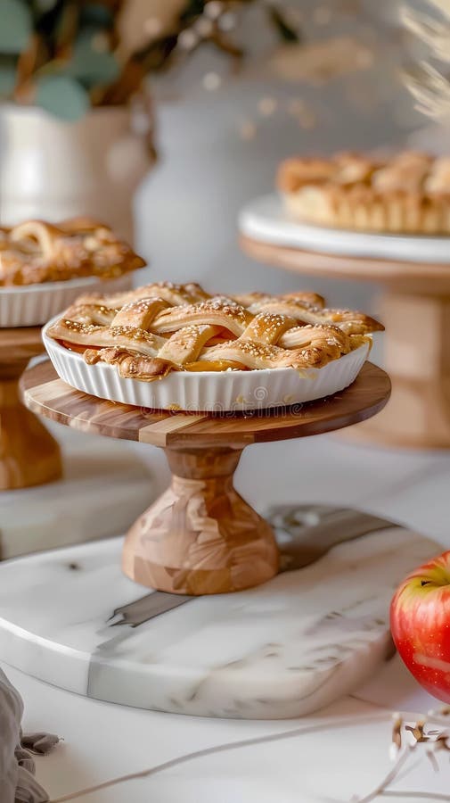 Apple Pie on Wooden Stand stock illustration. Illustration of table ...