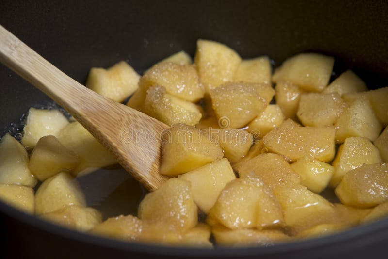 Apple Pieces Cooking in Casserole with Sugar Stock Image - Image of ...