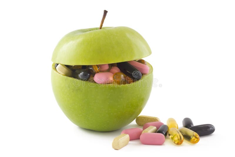 Apple full of medicines stock image. Image of color, health - 28324915