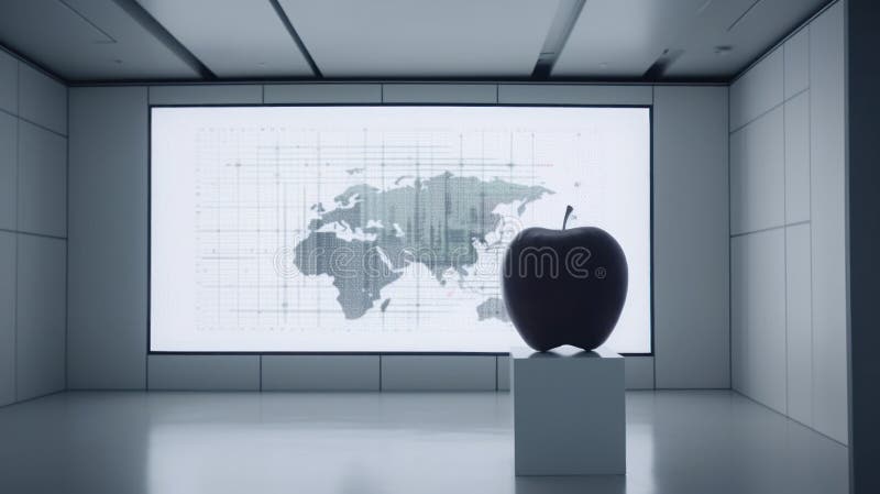 Apple on the Podium in Front of World Map Stock Illustration ...