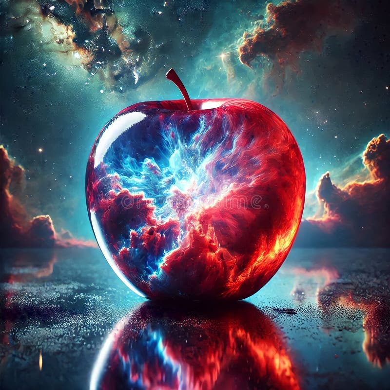 Apple Portrait with Cosmos Reflection Stock Illustration - Illustration ...